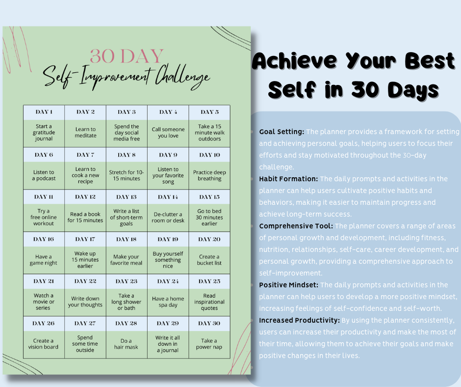 30 Days to a Better You: A Self-Improvement Challenge Planner