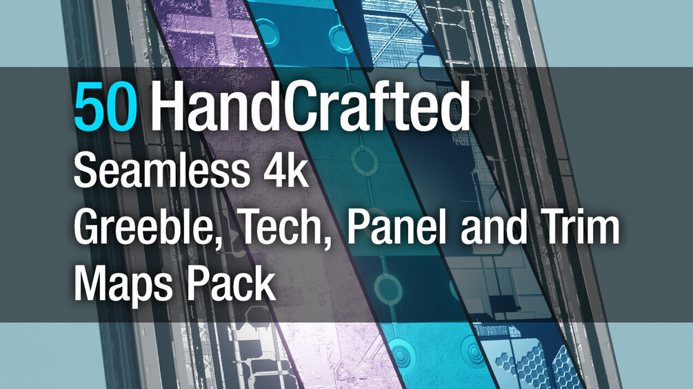 50 Handcrafted Greeble, Tech, Panel and Trim Maps Pack