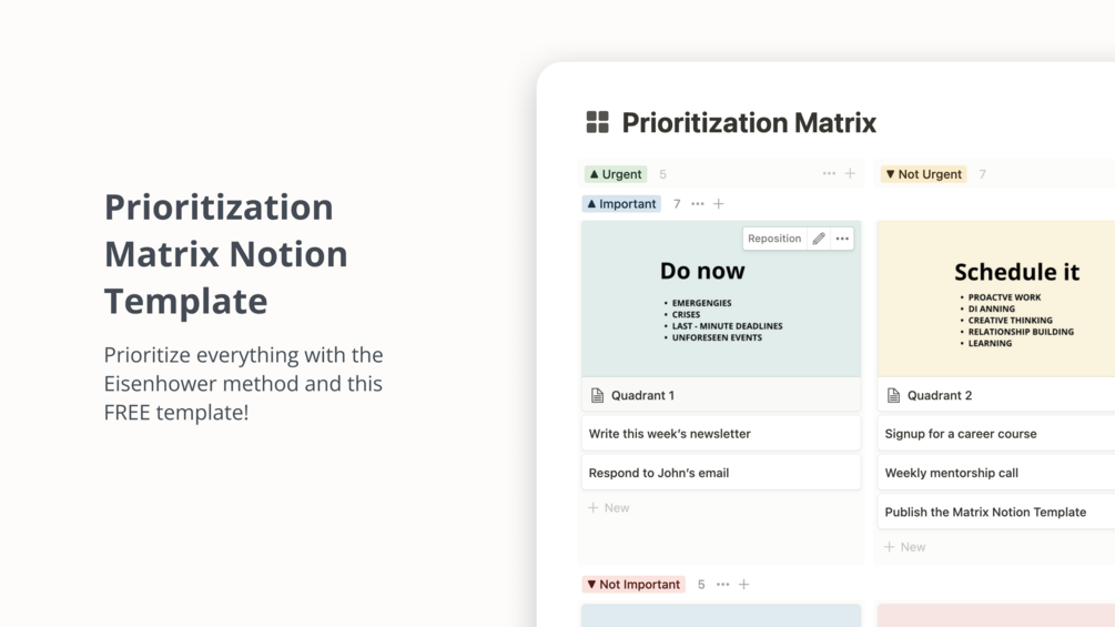 Notion Eisenhower Matrix Template