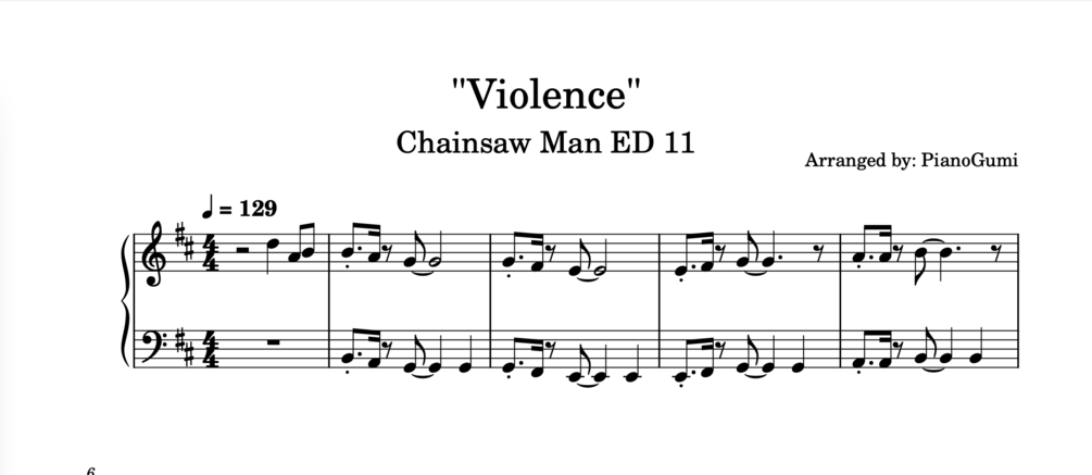 Chainsaw Man ED 11 - "Violence" - EASY Piano Sheet Music