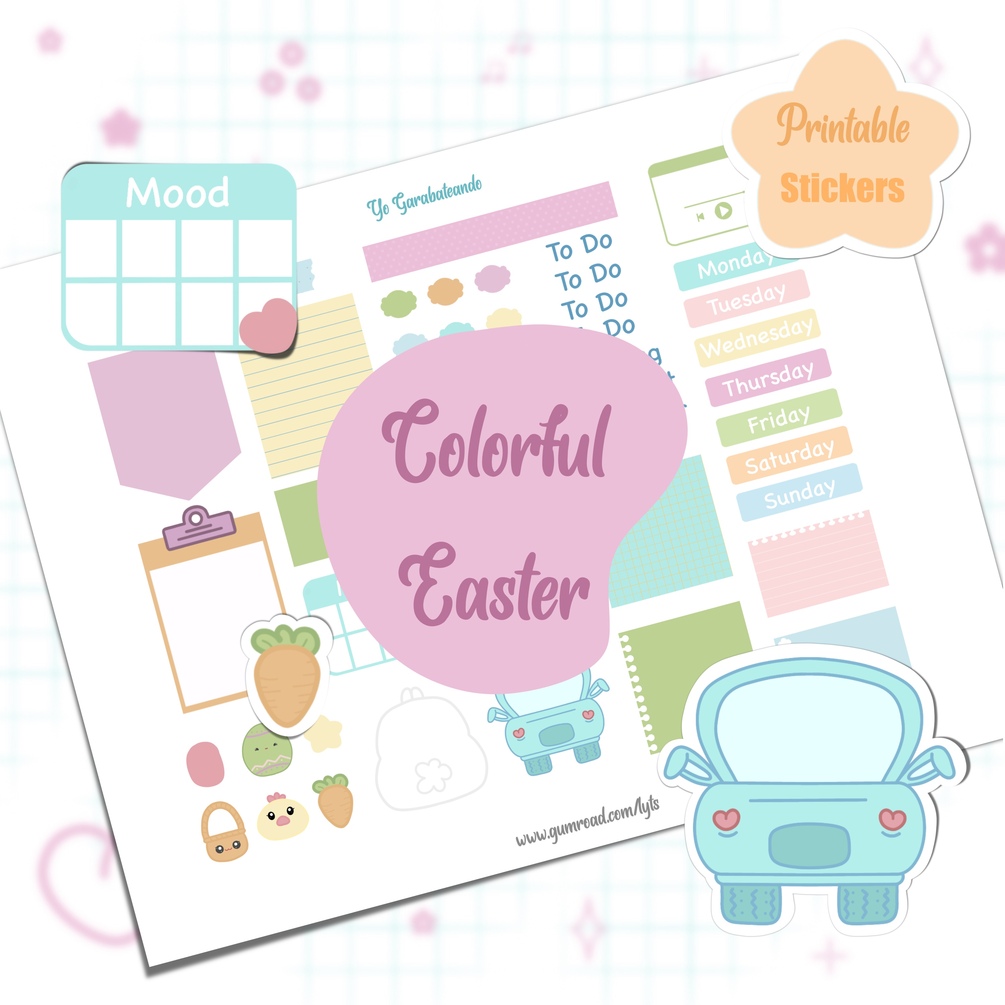 COLORFUL EASTER - Printable stickers PNG, PDF, great to print or use in ...