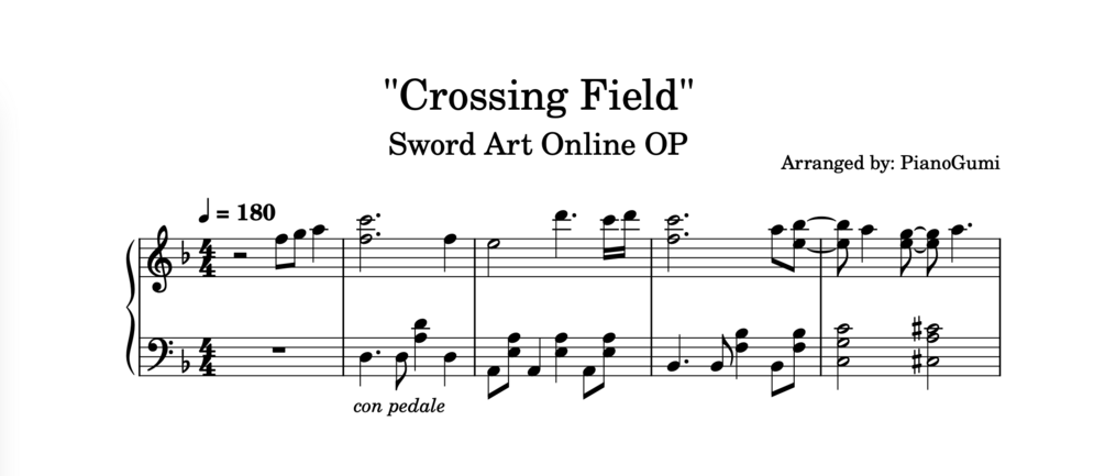 Sword Art Online OP - "Crossing Field" - INTERMEDIATE Piano Sheet Music