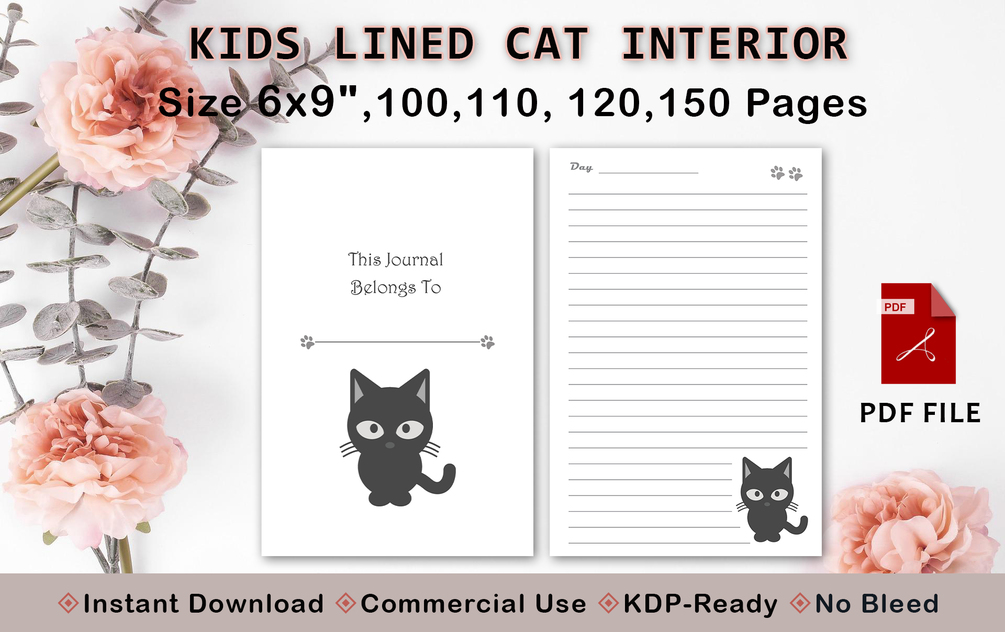 Free KDP Interiors Download, Kids Cute Cat Lined Journal Paper, PDF ...