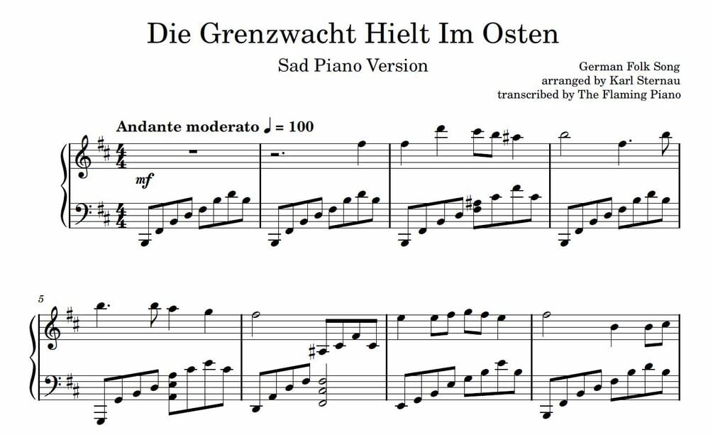 Die Grenzwacht hielt im Osten (sad piano version), arr. Karl Sternau ...