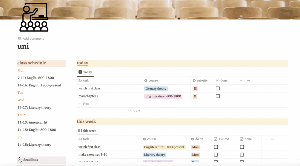 Notion study planner template