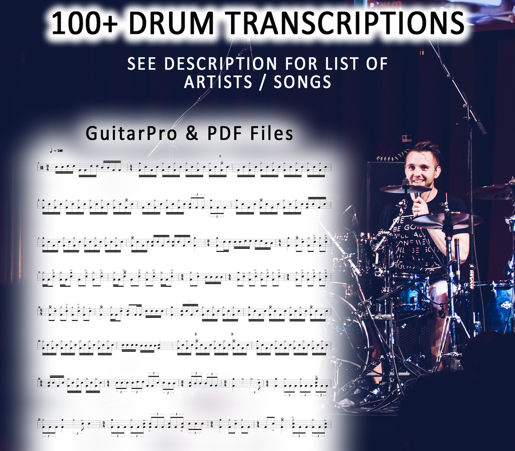 100+ Drum Transcriptions (GuitarPro & PDF Files for ALL)