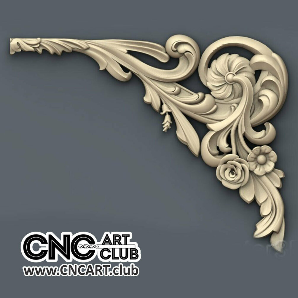 corner-1018 - Floral corner design with leaves ready to cut with CNC