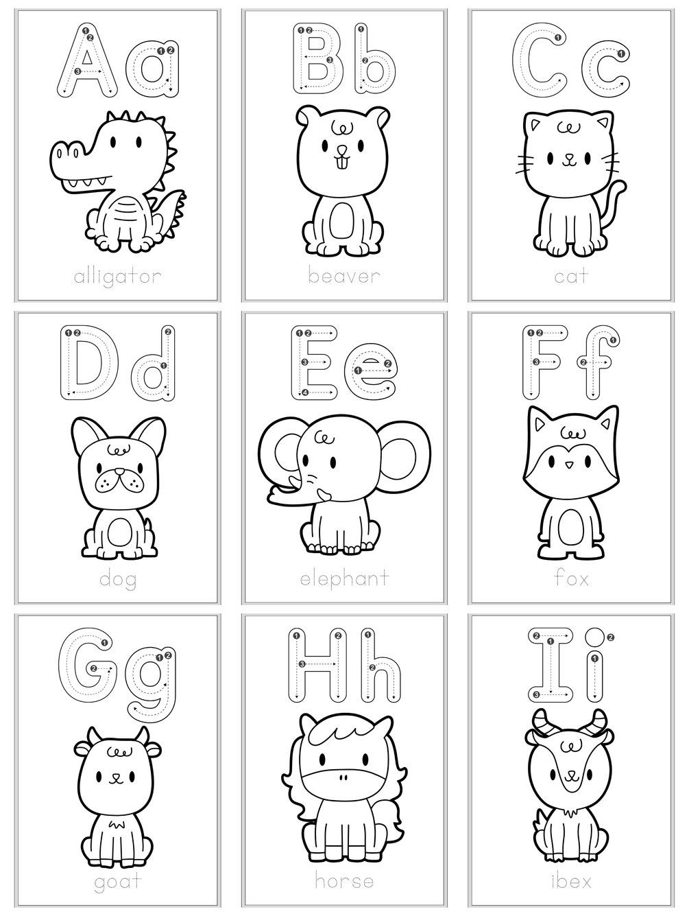 Animal Alphabet Tracing and Coloring Book Printable 27 Pages For Kids ...