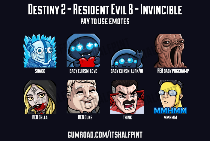 Destiny 2, Resident Evil 8, Invincible - Twitch/Discord Emotes (May 2021)