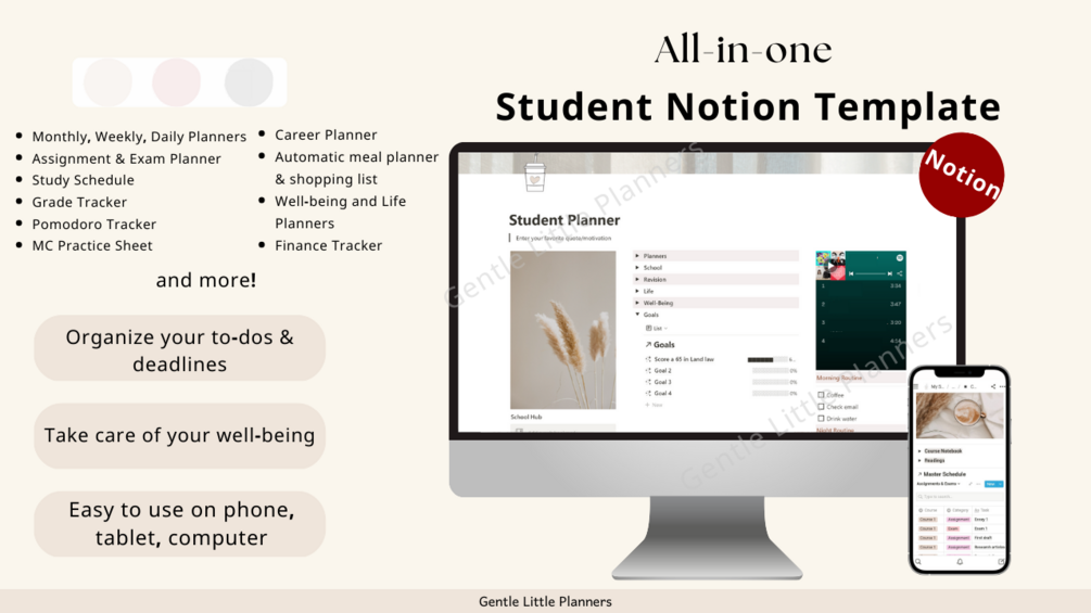 Student Notion Template for Organization & Well-being | College Student ...