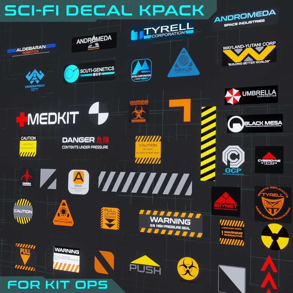 Sci Fi decal Kpack for blender and Kit Ops