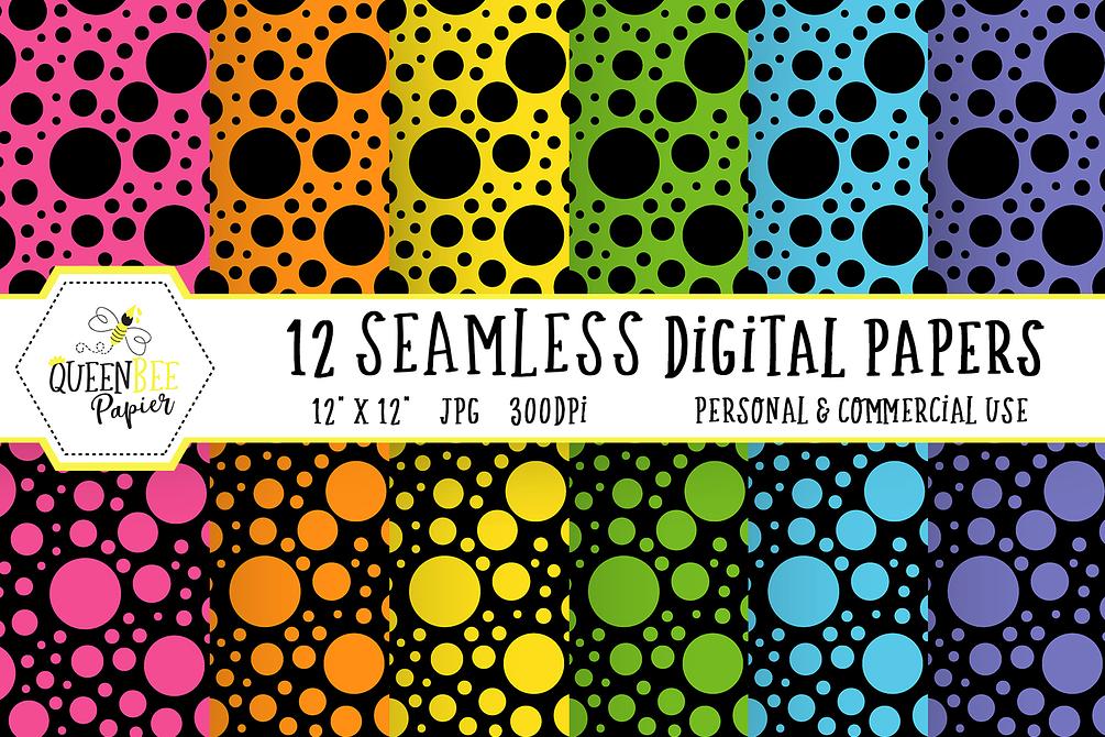 Dots Seamless Digital Paper Pack - Rainbow Black
