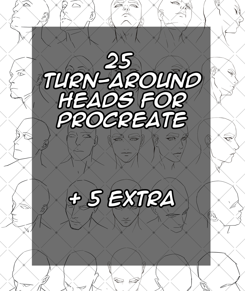 Male Anime Head Turn-Around Pack for Procreate- 30 angles