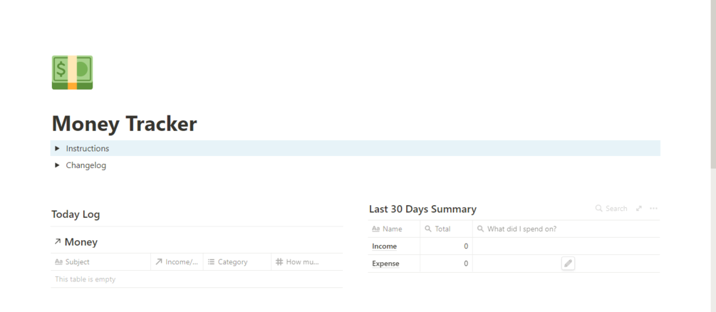 notion Money Tracker template