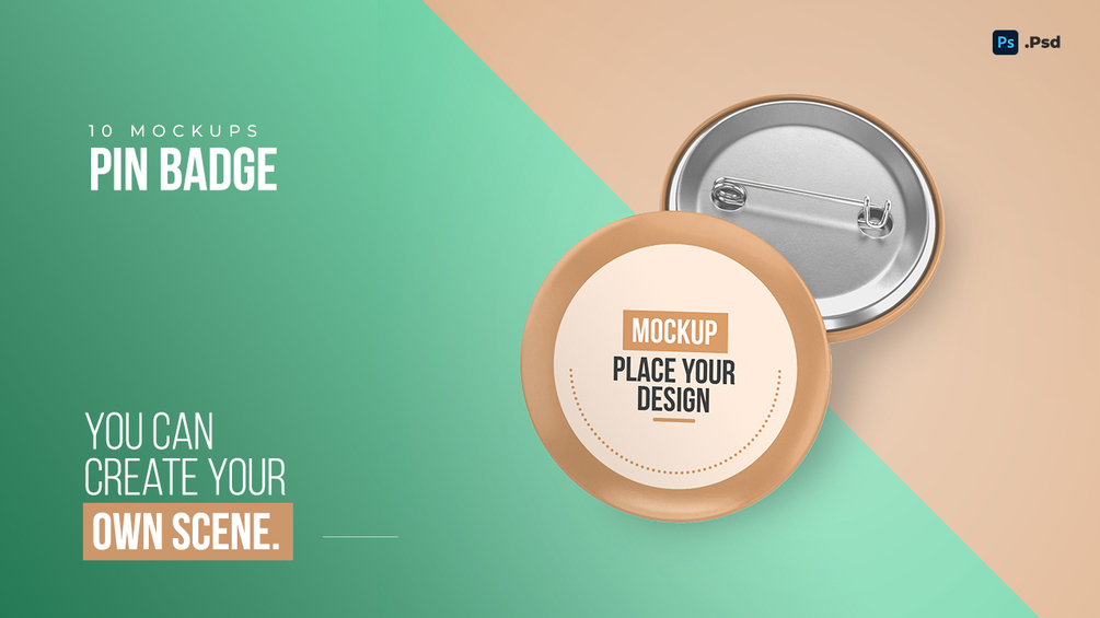 Pin Badge - 10 Mockup Scenes - PSDs