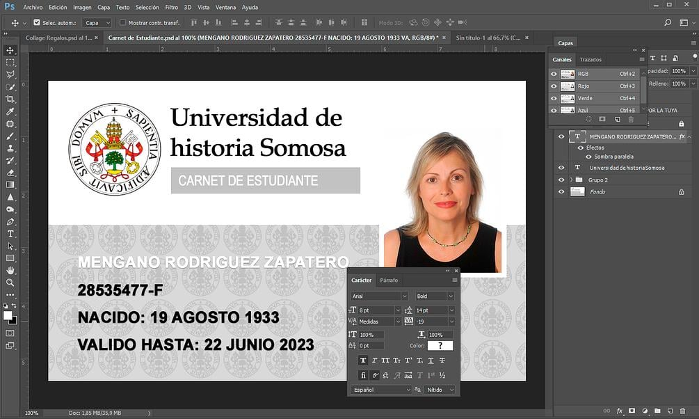 Plantilla PSD Carnet de Estudiante