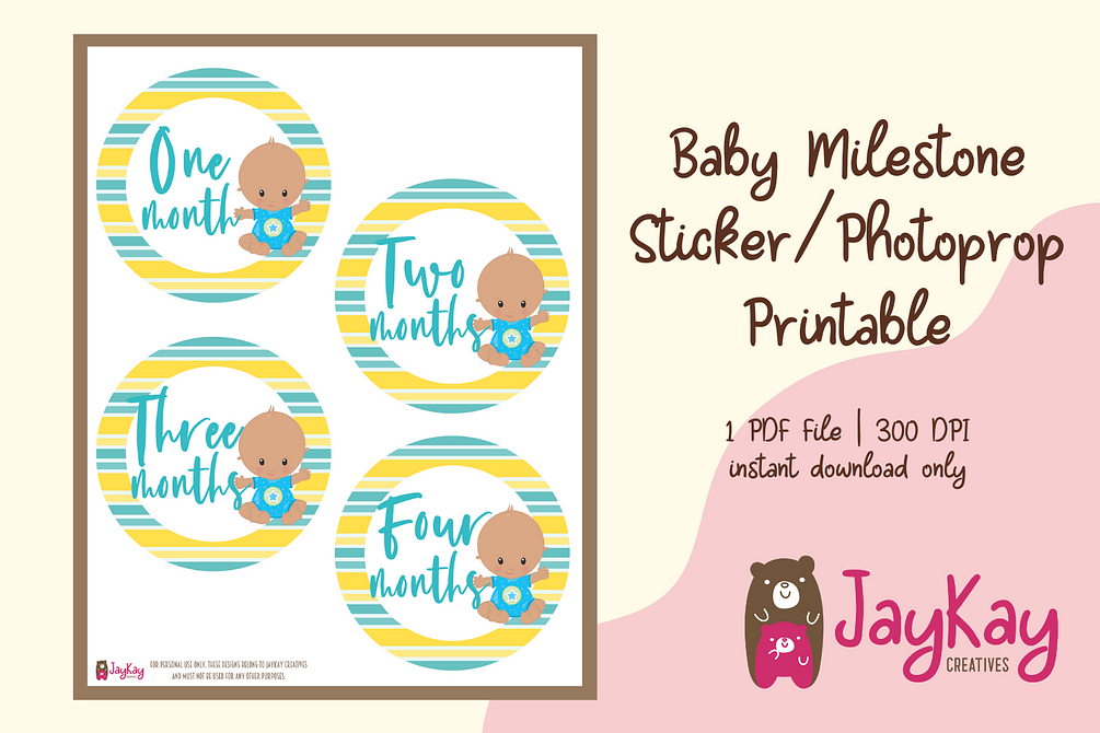 Baby Monthly Milestone Sticker - Blue and Yellow