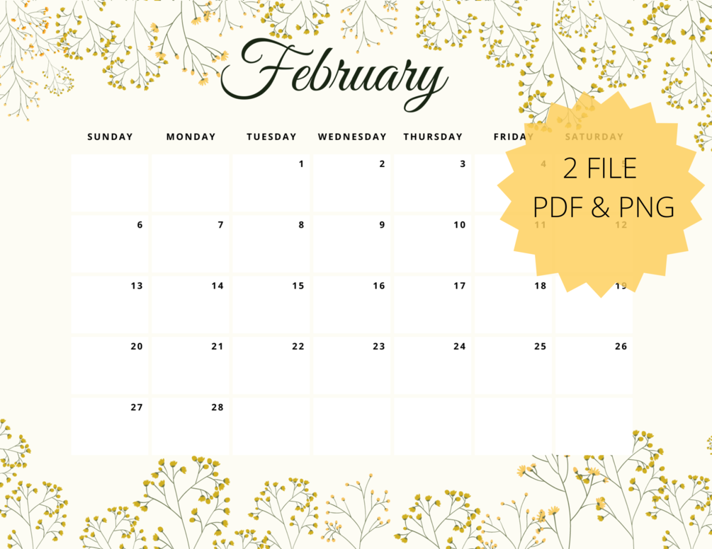 Editable February 2022 Calendar Printable - Floral Calendar 2022 ...