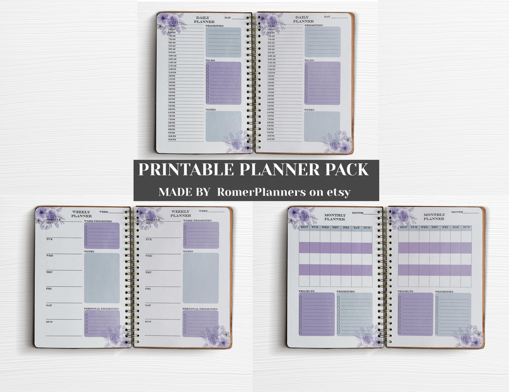 Daily planner purple, Weekly planner purple, Monthly planner purple ...