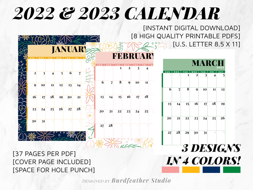 2022 & 2023 Calendars. 4 Colors each. 3 designs for each color. Binder ...