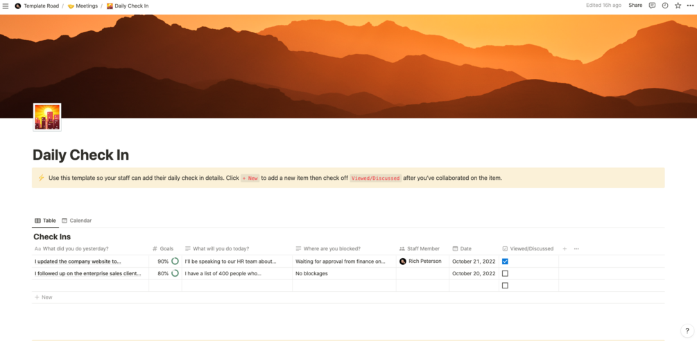 Notion Daily Check-In Meeting Template