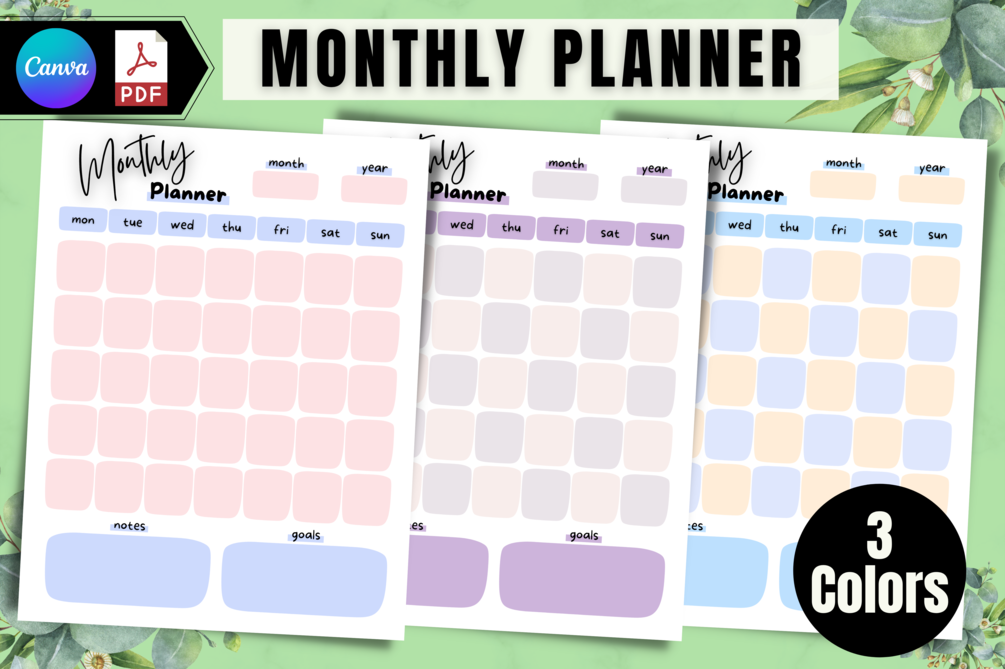 FREE Printable Monthly Planner Page Canva Template
