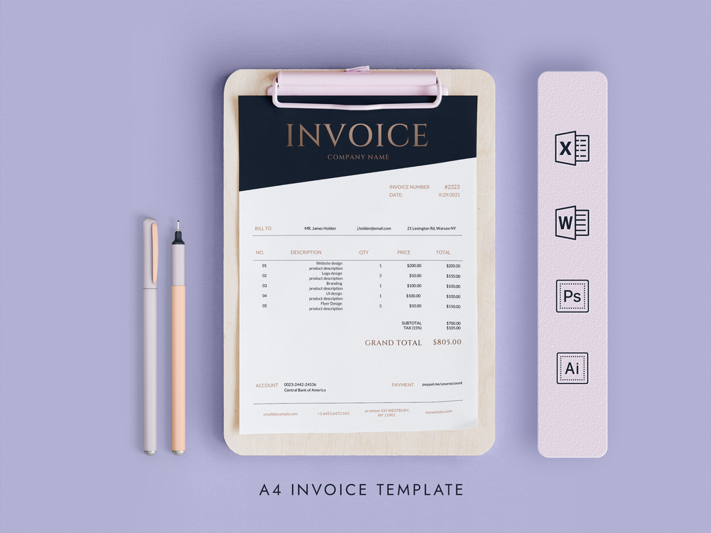 Elegant Invoice Template A4 size