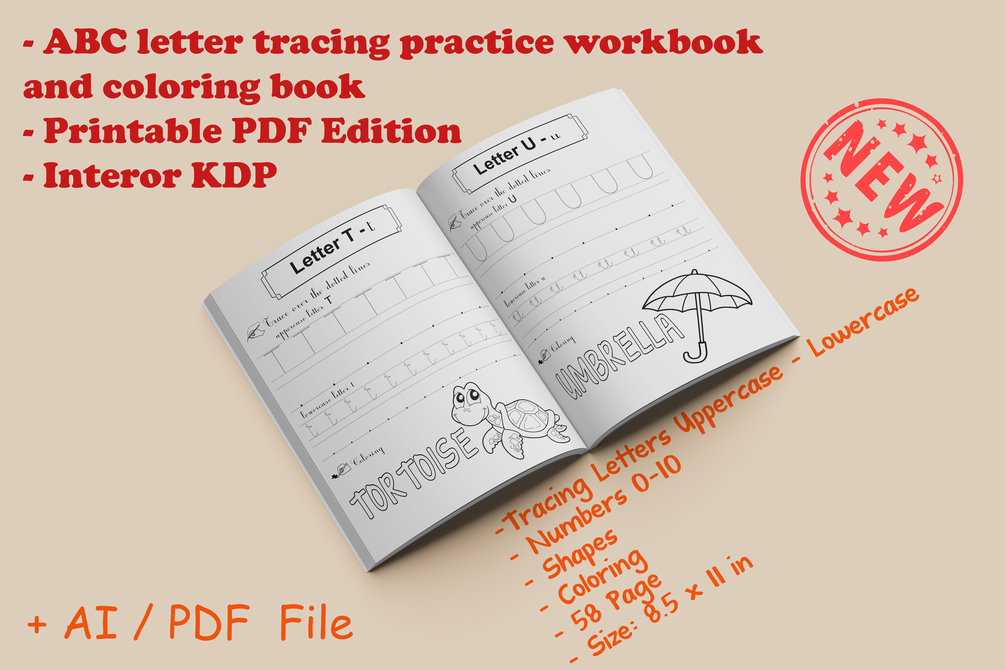 ABC letter tracing; coloring book; Interior KDP and Printable PDF Edition