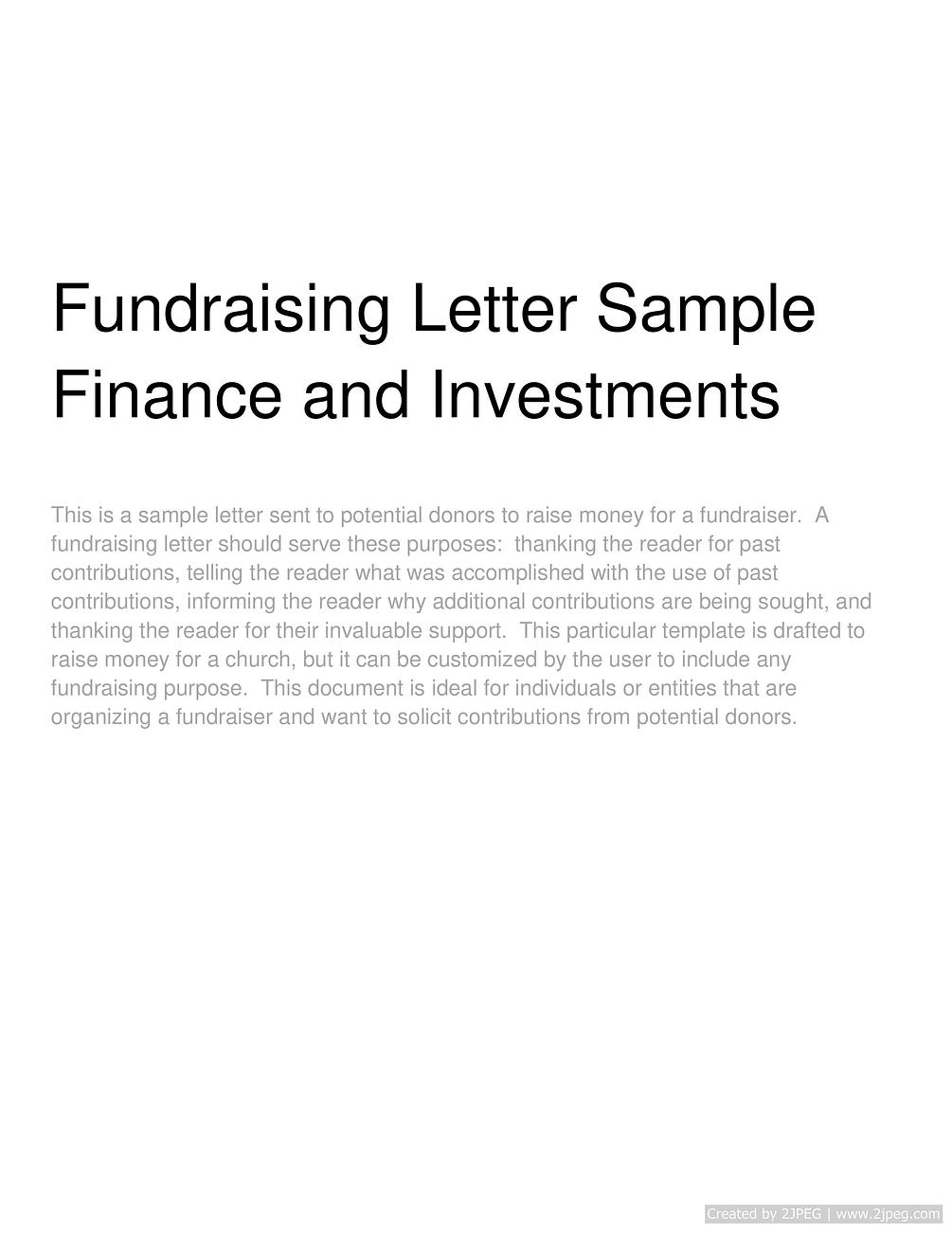 Fundraising Letter Sample Finance and Investments