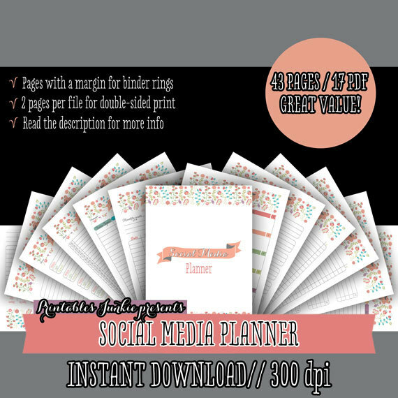 Social Media Planner - Printable Planner - Social Media Stats, Daily ...