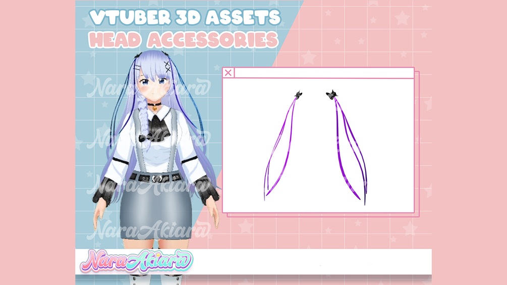 3D Vtuber Assets Purple Ribbon Hair Vroid Commission, 3D assets ready ...