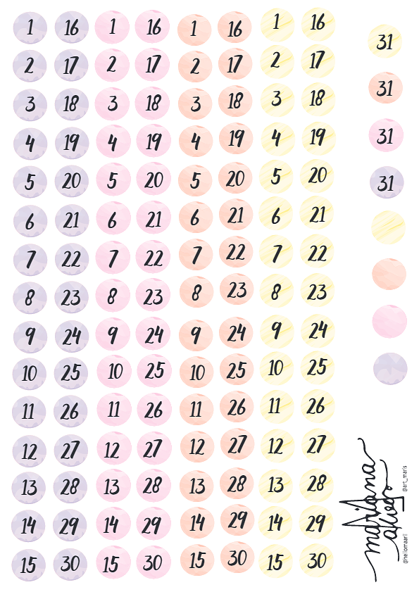 Números - bolinhas aquarelas