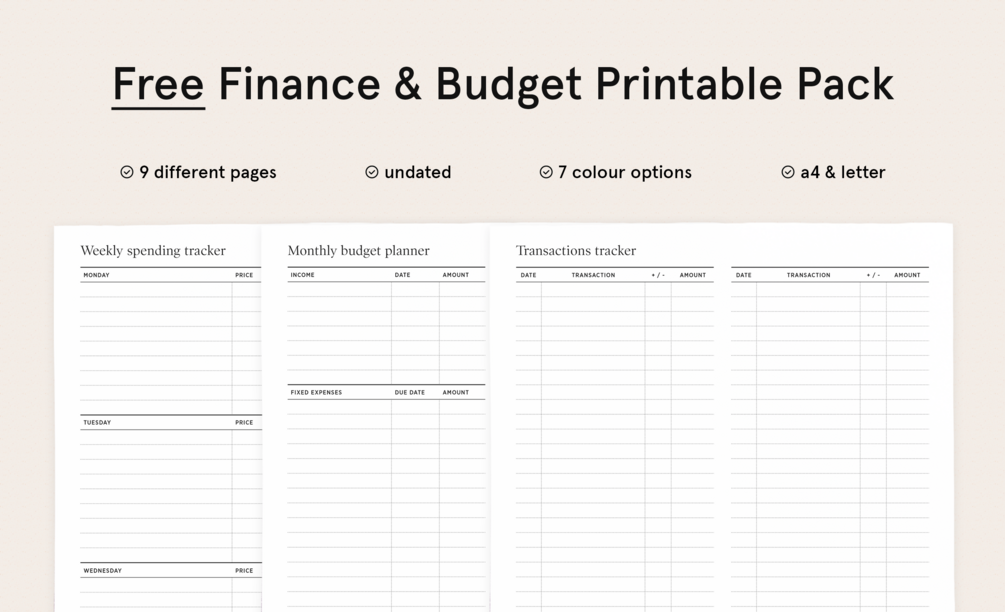Free Finance & Budget Printable Pack