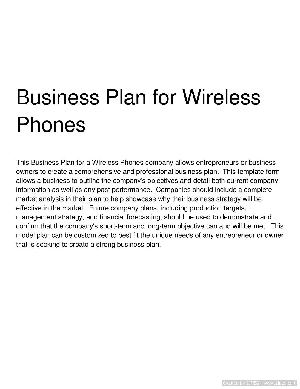 Business Plan for Wireless Phones
