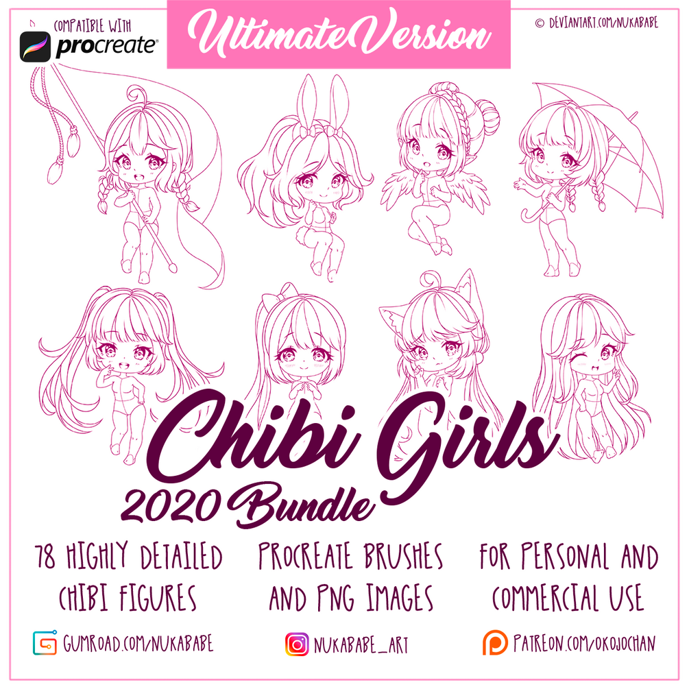 BIG Pack of Female Chibi Bases 2020 - Procreate and PNG