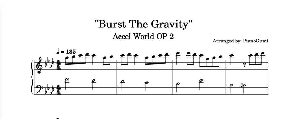 Accel World OP 2 - "Burst The Gravity" - Piano Sheet Music