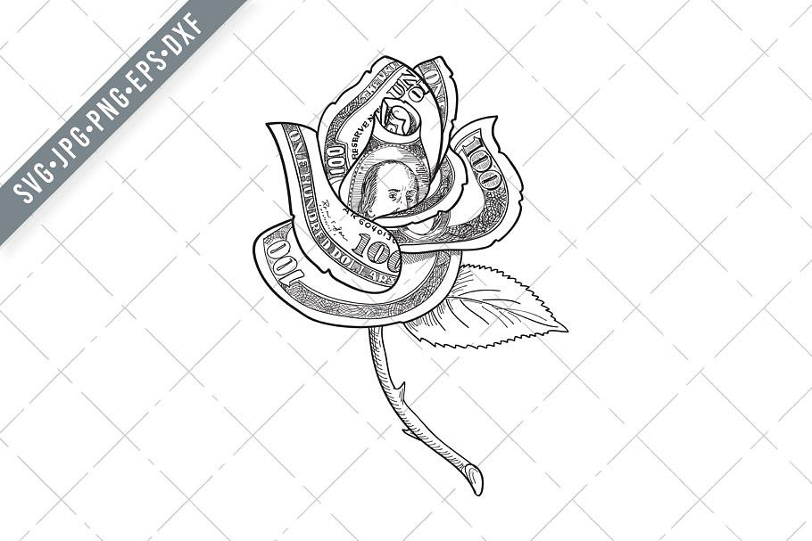 Rose Flower with Money or US One Hundred Dollar Note Bill Printed on ...