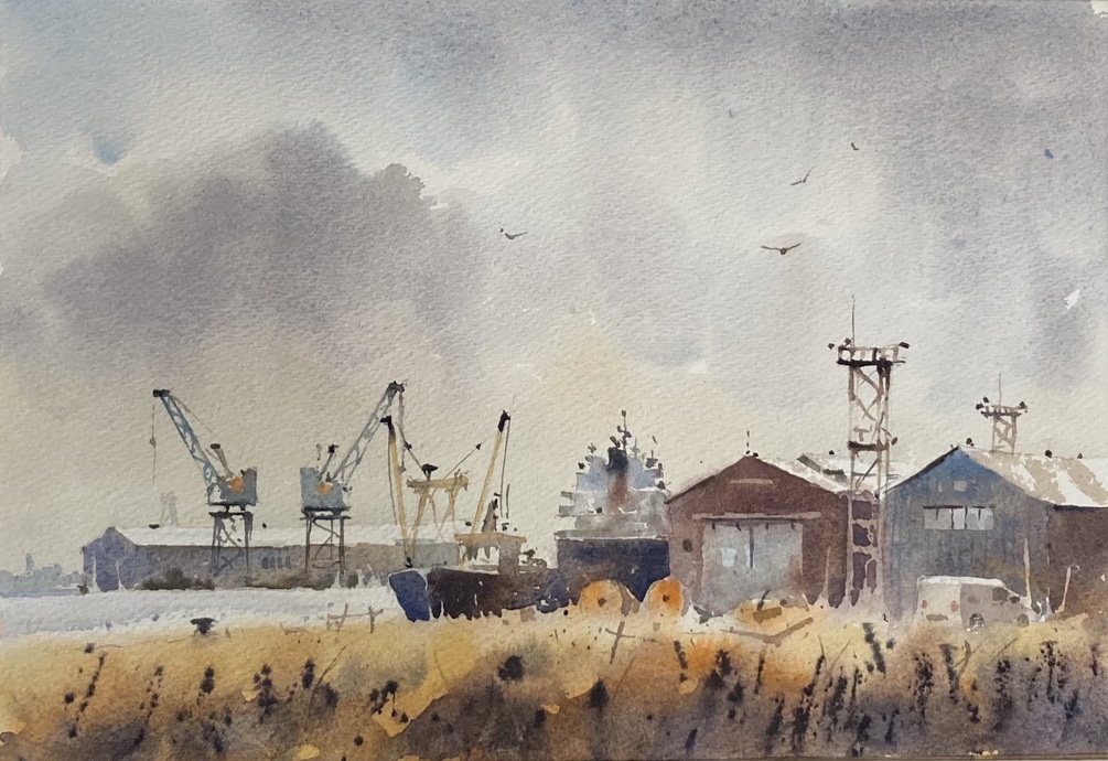 Swansea docks Watercolour Demonstration by Peter Cronin RSMA