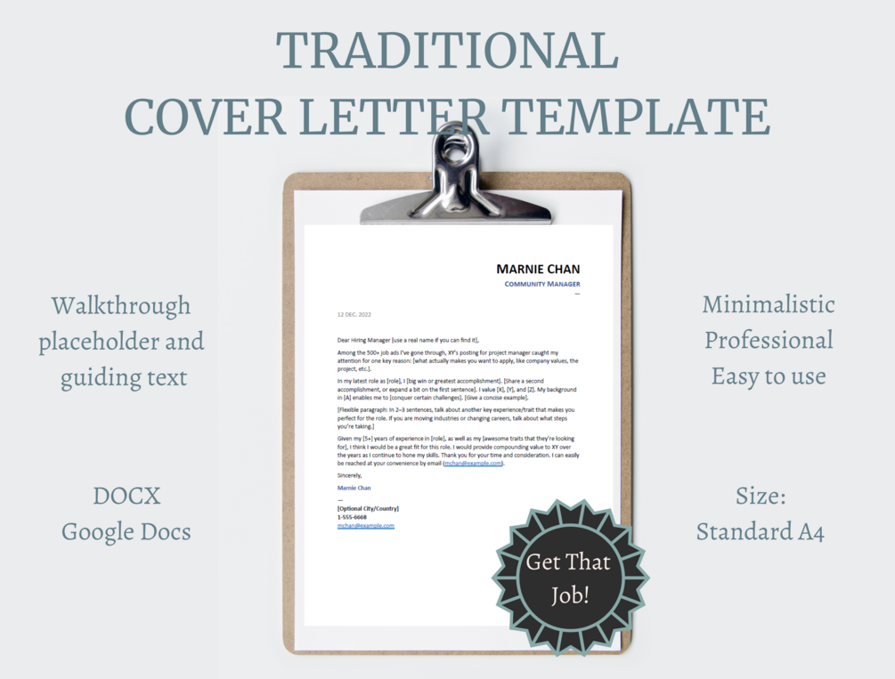 Traditional Cover Letter Template for Trades, Corporate | Classic Style ...