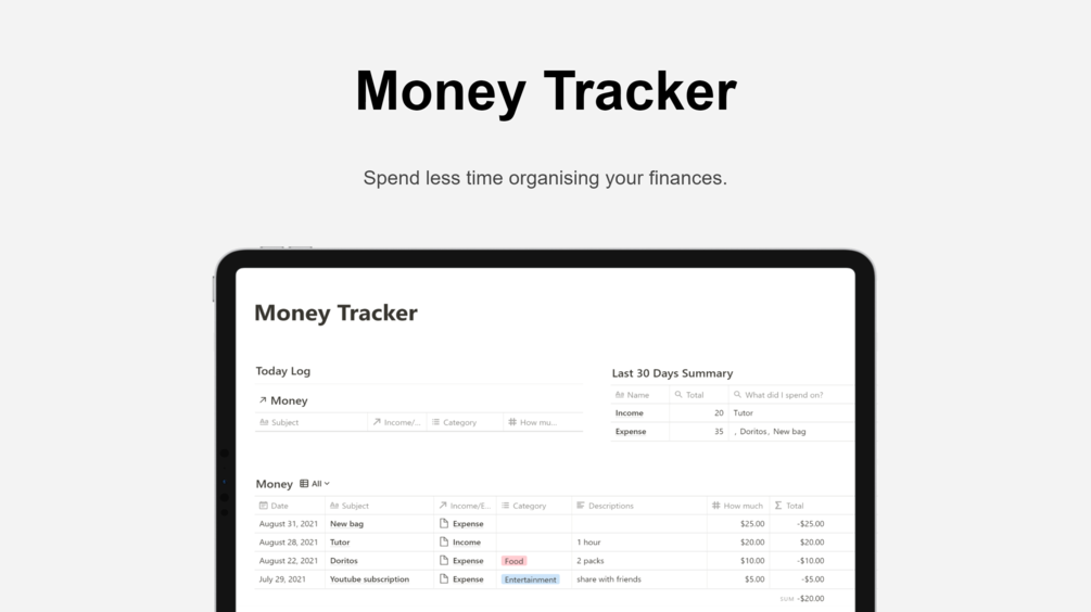Money Tracker Notion Template