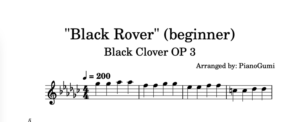 Black Clover OP 3- "Black Rover" - BEGINNER Piano Sheet Music