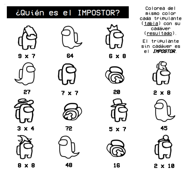 Descubre al impostor. TABLAS MULTIPLICAR Among US