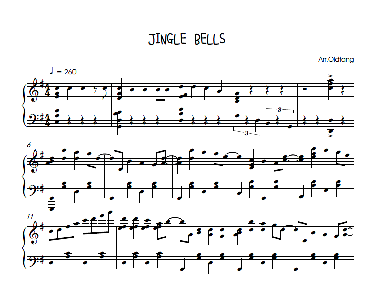 Jingle Bells (fast and lively arrangement) (PIANO SHEET)