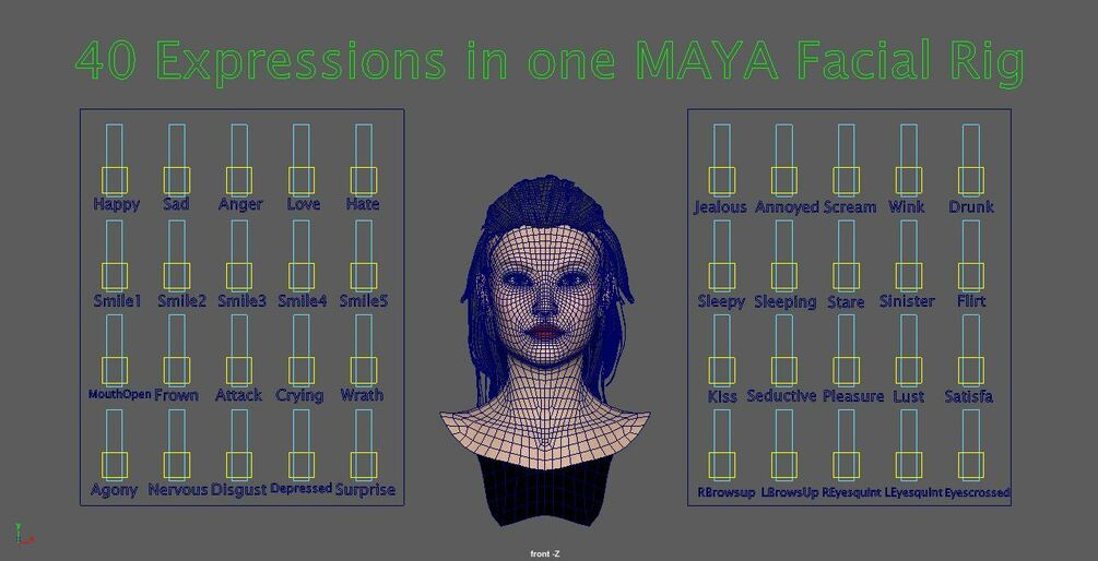 40 Female Expressions in one MAYA Facial Rig