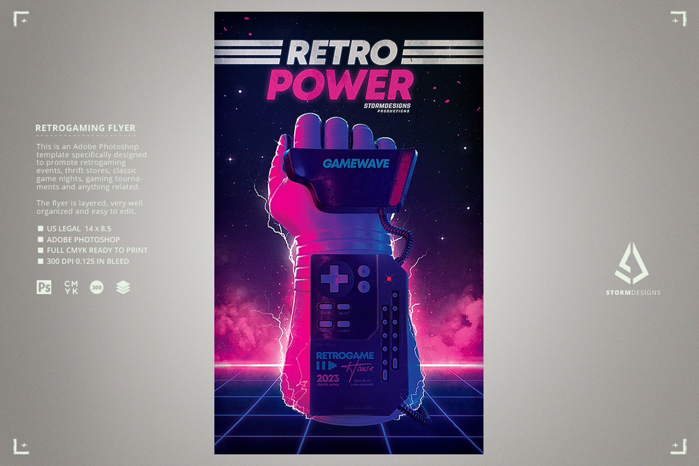 Retro Power Flyer 80s Vaporwave Gaming Poster