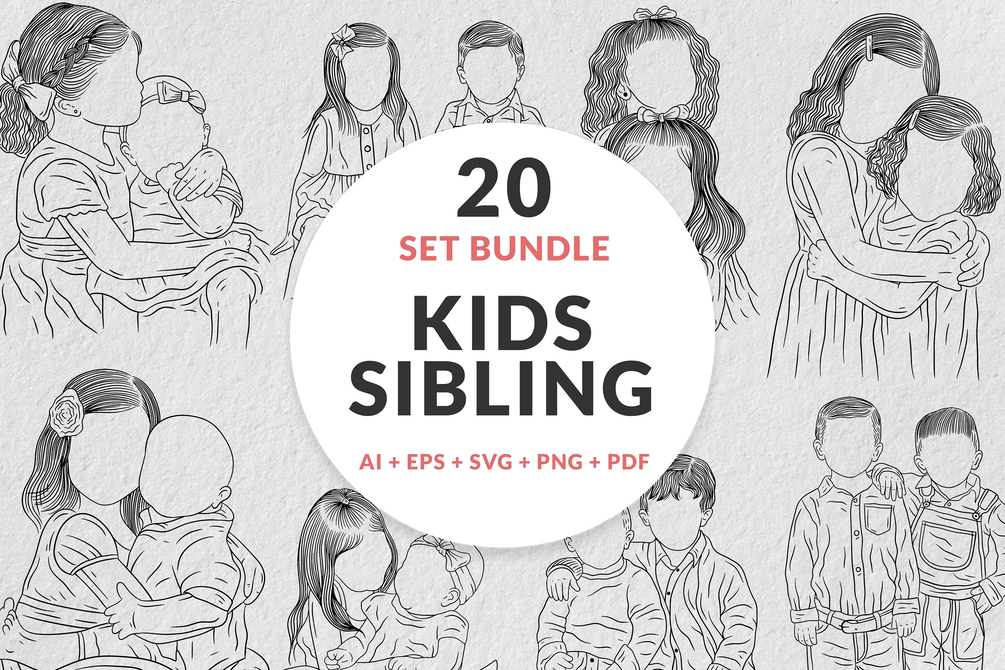 20 Set Bundle Happy Sibling Family daughter and Son Child Hand Drawn ...