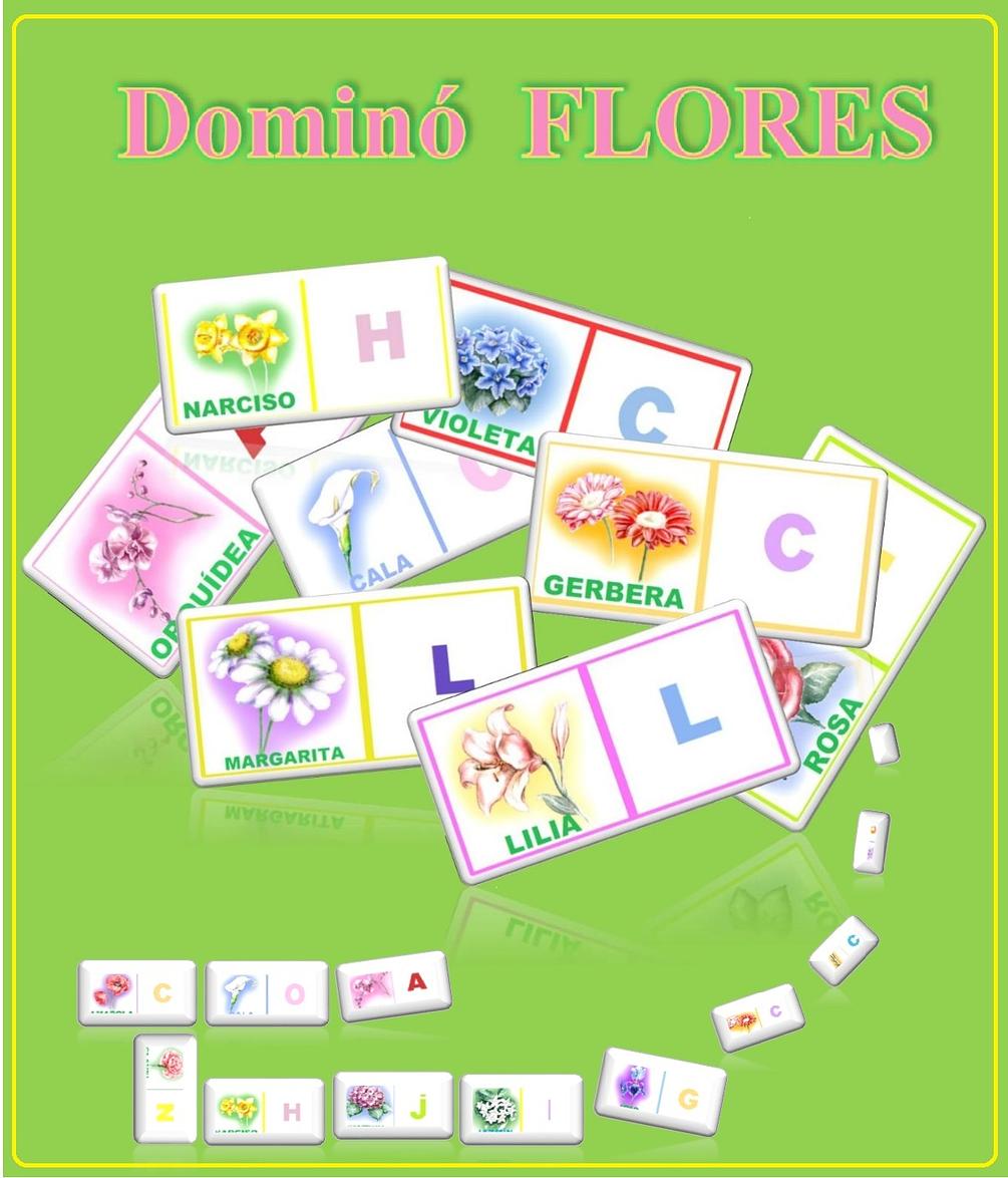 Juego Didáctico. Dominó Flores y Letras. Imprimible. Edad: 4-8 años