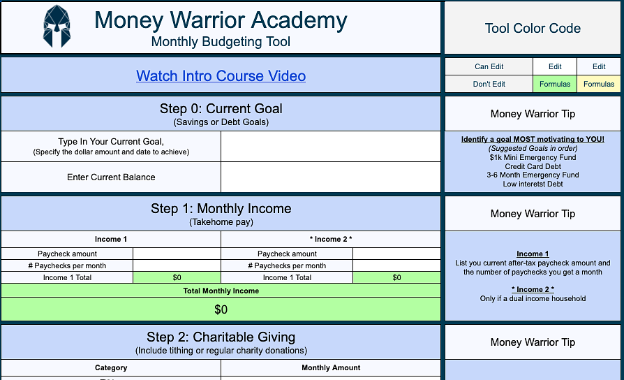 Money Warrior Budgeting Tool