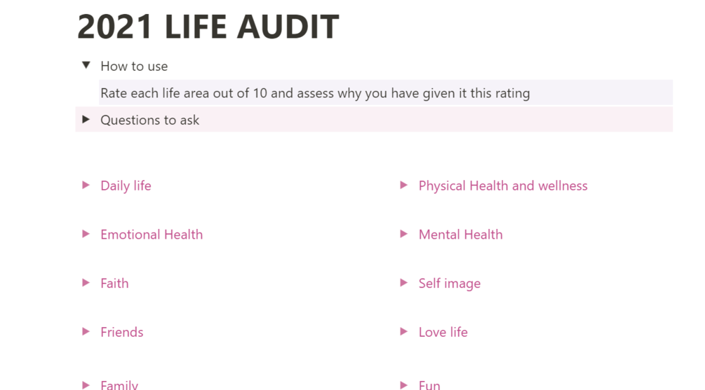 Notion 2021 life audit