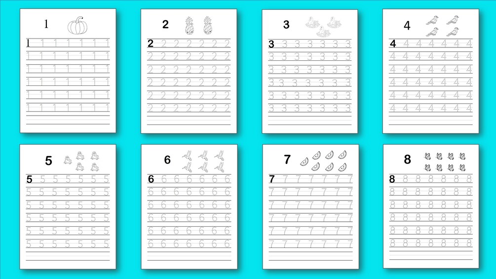Numbers Tracing pages for Preschoolers